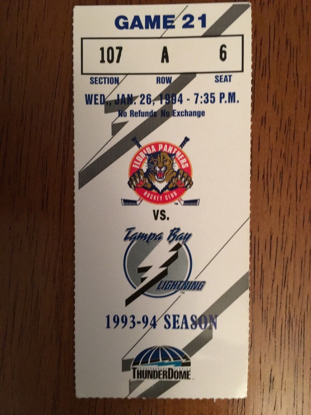 TICKET STUB FROM 1993-94 TAMPA BAY LIGHTNING VS FLORIDA PANTHERS | eBay