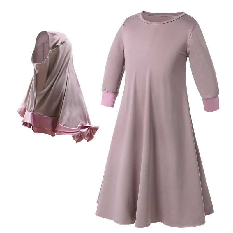 2pcs Muslim Kids Prayer Caftan Khimar Set Islamic Girls Hijab Dress ...