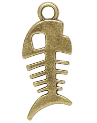 10 Antiqued Brass Plated Pewter 22x11mm Fish Skeleton Bone Cat Charms ...