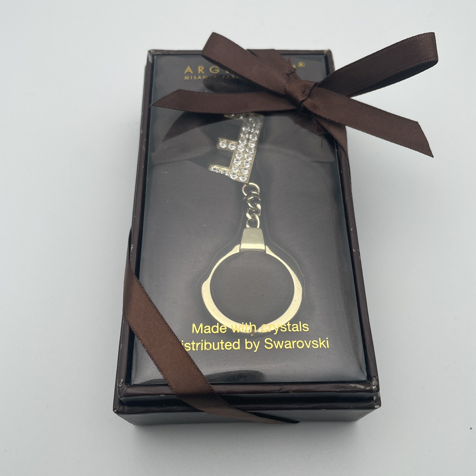 NIB Argento SC Gold Tone Letter E Swarovski Crystal Keychain Key Ring ...