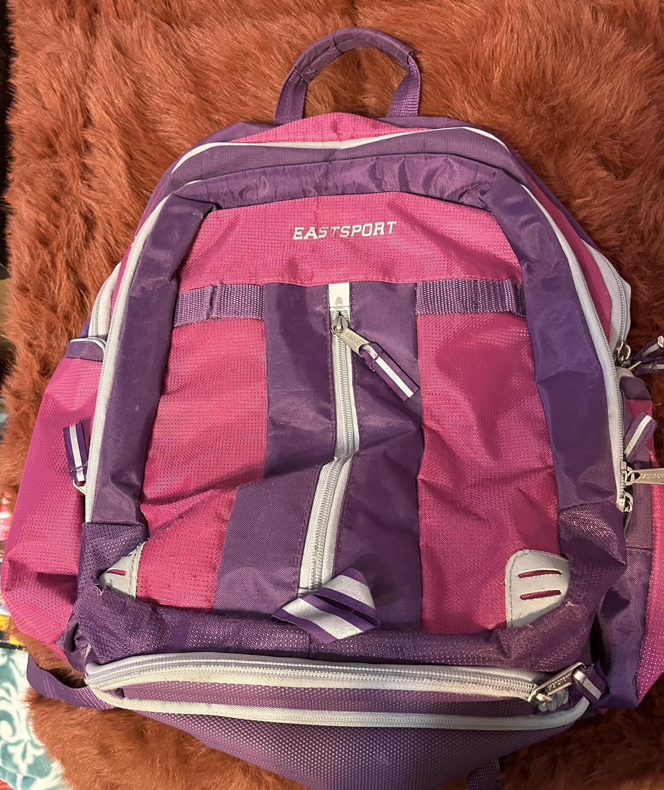 Eastsport Purple And Pink Backpack Lots Of Space And Pockets, Extra Bag ...