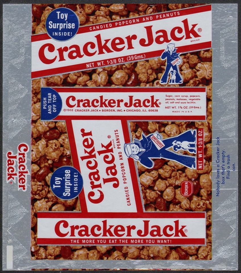 Vintage box wrapper CRACKER JACK boy and dog pictured dated 1968 unused ...