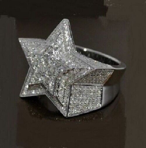 1.6 Ct Round Simulated Diamond Wedding Men's Star Pinky Ring 925 ...