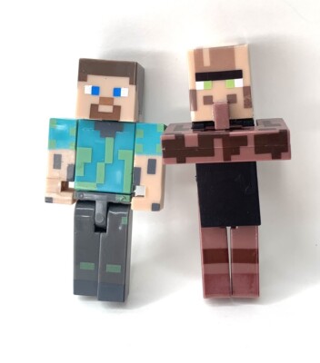 Minecraft Lot (2) STEVE & BLACKSMITH VILLAGER Figure 3" Action Figure ...
