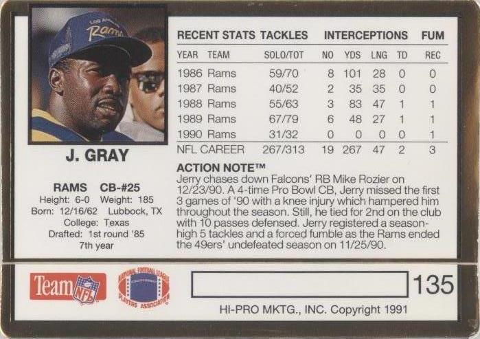 1991 Action Packed Jerry Gray #135 for sale | eBay