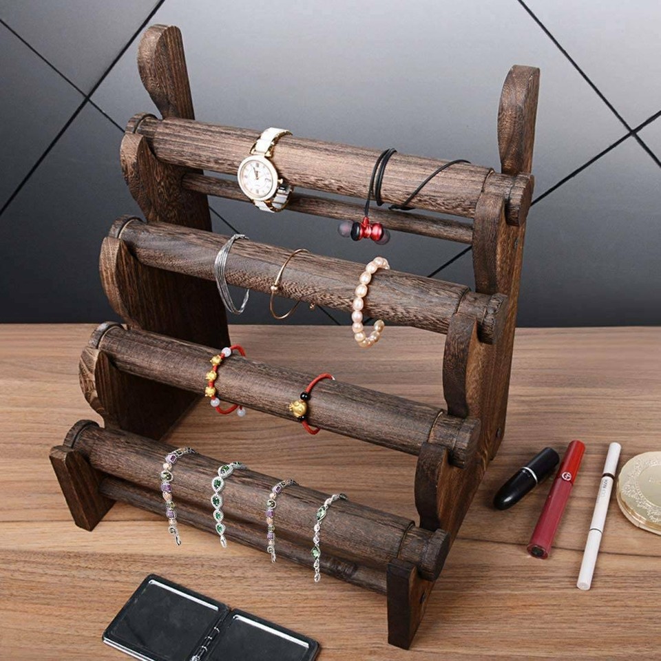 Wooden 4 Tier Bar Bracelet Bangle Jewelry Holder Stand Display ...