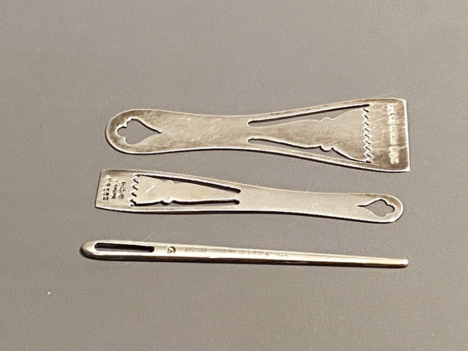 Antique Gorham Sterling Silver Bodkin Set Ribbon Threader Sewing Tools ...
