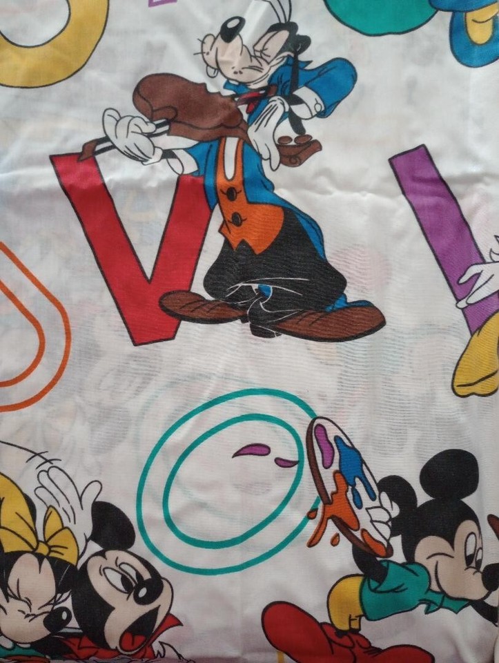 Disney mickey goofy twin bed sheet fun fabric fitted gently used 1pc | eBay
