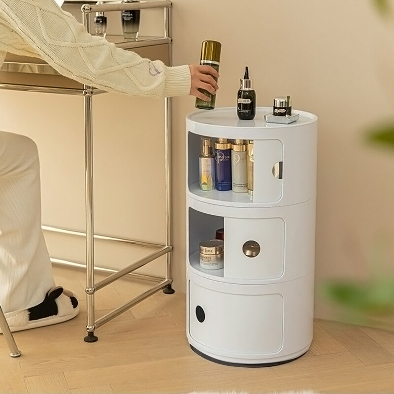 Round ABS Bedside Cabinet Cupboard Drawer Storage Unit Bathroom Bedroom ...