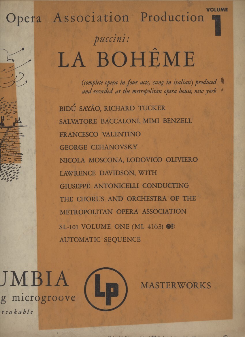 LA BOHEME by PUCCINI: SAYAO, TUCKER, BACCALONI, BENZELL /2 SEPARATE LP ...