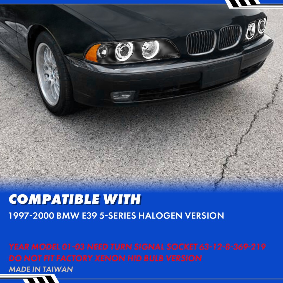 97-00 BMW E39 5-Series Dual LED Halo Projector Replacement Black ...
