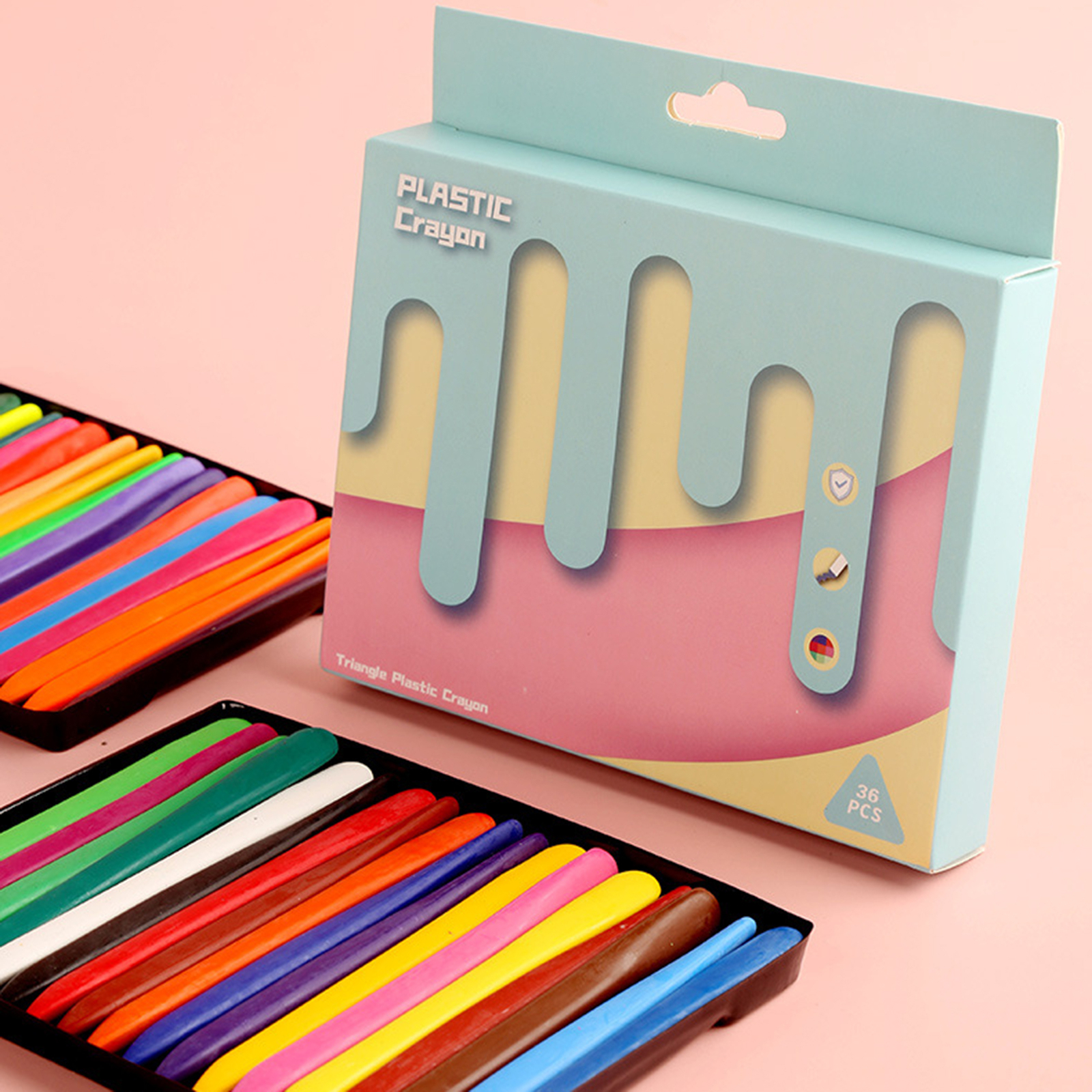 1 Set Crayon Wide Application Delicate Fadeless Round Edge Crayon Wax ...