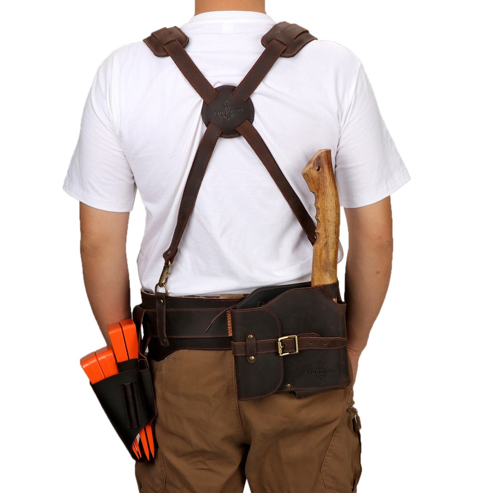 TOURBON Leather Logging Belt Kits Felling Tools Carry Suspenders ...