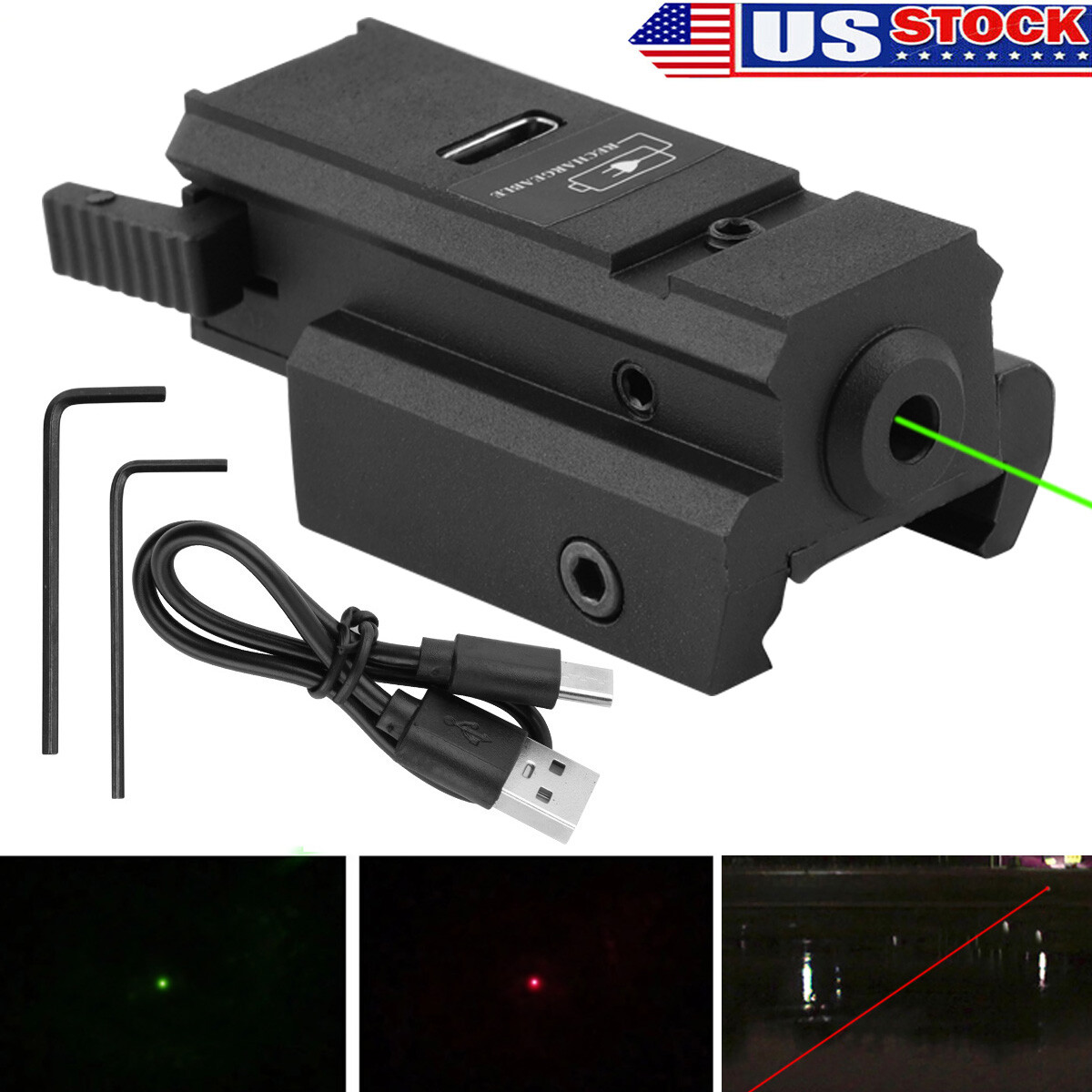 USB Rechargeable Pistol Gun Green/Red Beam Sight 20mm For Glock 19 17 ...