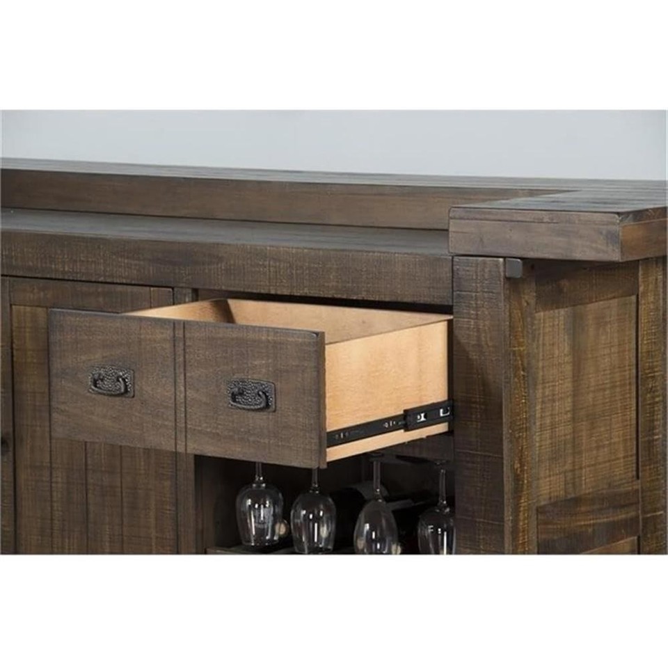 Pemberly Row Wood Home Bar with 4 Shelves and 3 Drawers in Tobacco Leaf ...