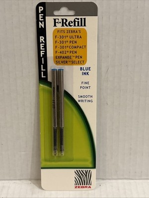 Pack of 2 refills F-Refill for Zebra F-301 F301 F-402 Expandz Blue Ink ...