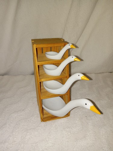 Vintage Ceramic Goose Measuring Spoons Set in Wooden Stand AVON 1980's ...