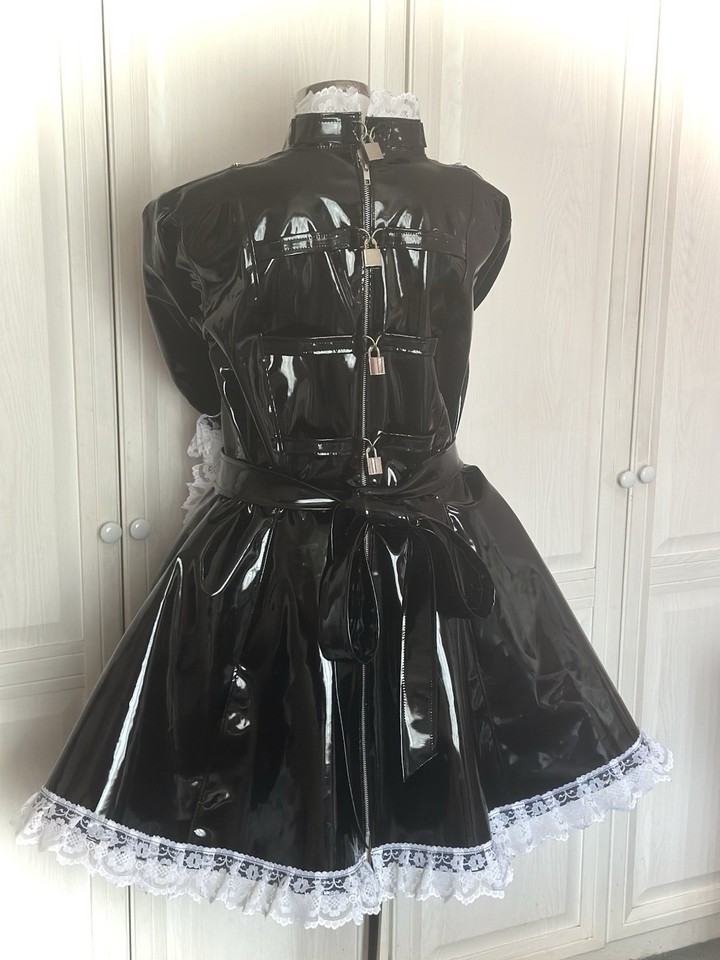 Misfitz black PVC padlock Sissy Maids Dress with lead SIZE 20 CD Fetish ...