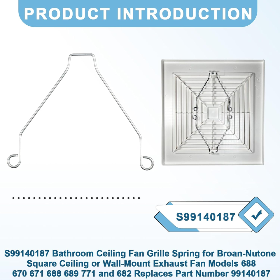 S99140187 Bathroom Fan Cover Spring Clips Fits for Broan Grille Springs ...