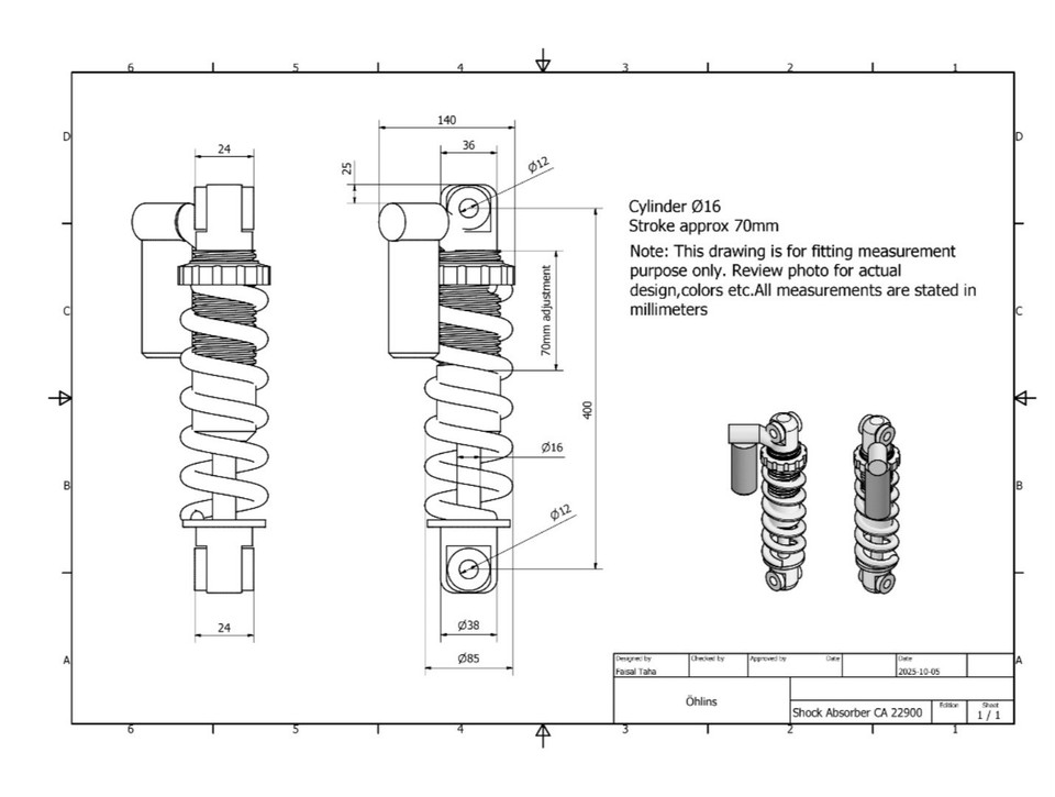 OHLINS STX 46 MX ÖHLINS shock absorber Measurement drawing Attached NEW ...