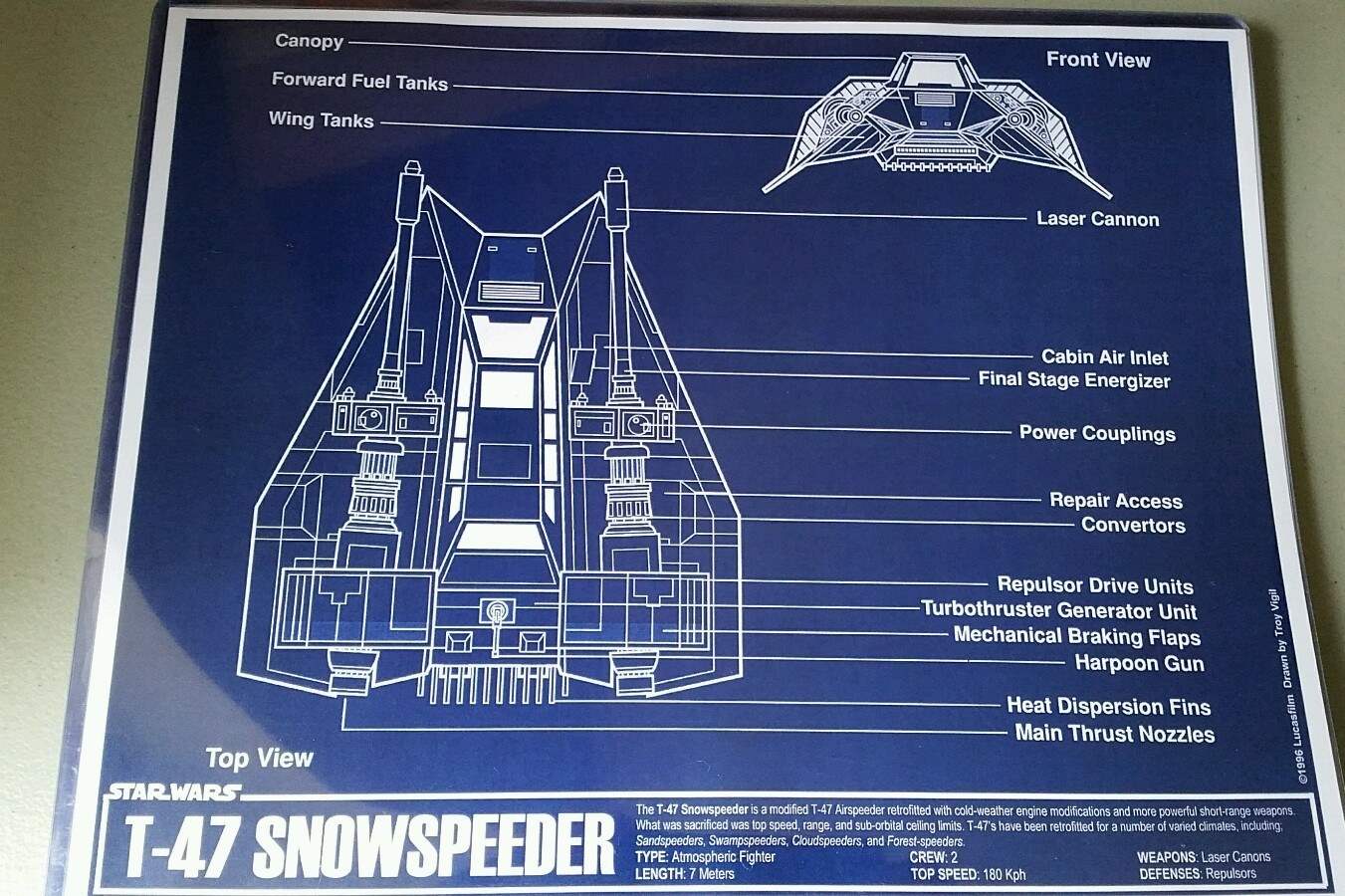 Star Wars Snow Speeder Blueprint 11x14 w/Top Loader Display Star Wars ...
