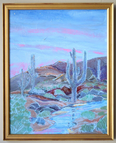 DON BURGESS CALIFORNIA IMPRESSIONISM NIGHTTIME CACTUS DESERT LANDSCAPE ...