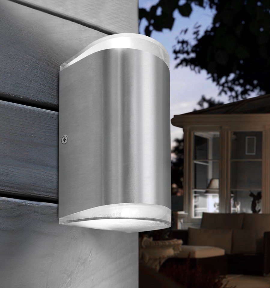 LED Double Outdoor Wall Light Steel or Black 6W Garden Up Down Wall ...