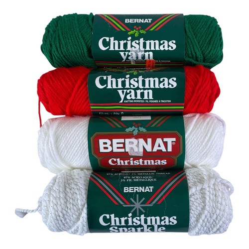 Vintage Bernat Christmas Yarn (4 Skeins) Mixed Red Green White ...
