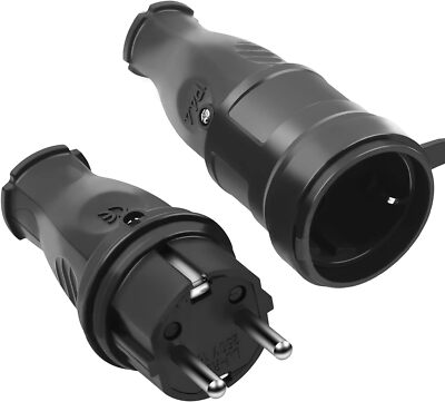 Schuko Stecker Kupplung Gummi Schutzkontakt 230v 16A 3 Polig IP44 Schwarz Außen | eBay.de