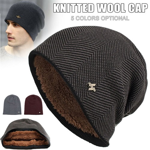 Thick Knitted Wool Hat Winter Warm Cap Men Women Beanie Fleece Ski ...