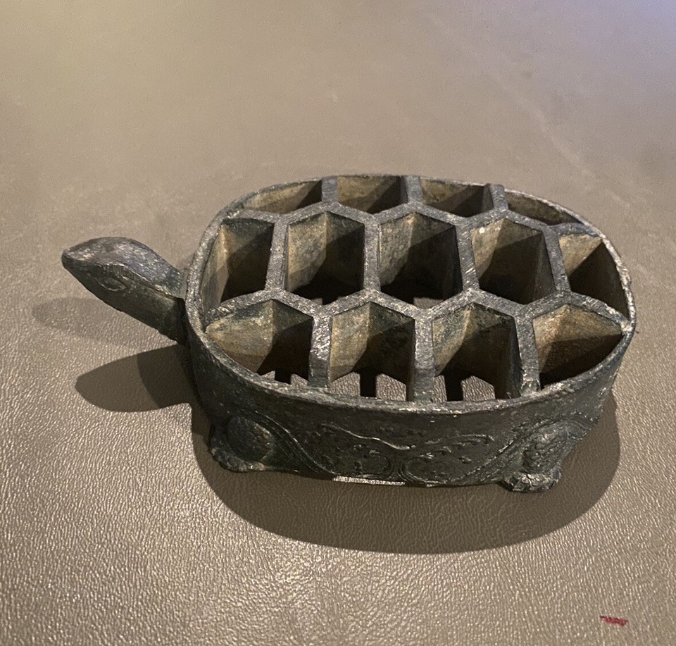 Large Metal Turtle Flower Frog Japan Kenzan Ikebana Ornate Great Wave ...