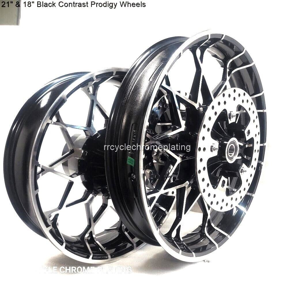 Harley Black Contrast Prodigy Wheels 21' F, 18" R ,09-23 Street Glide ...