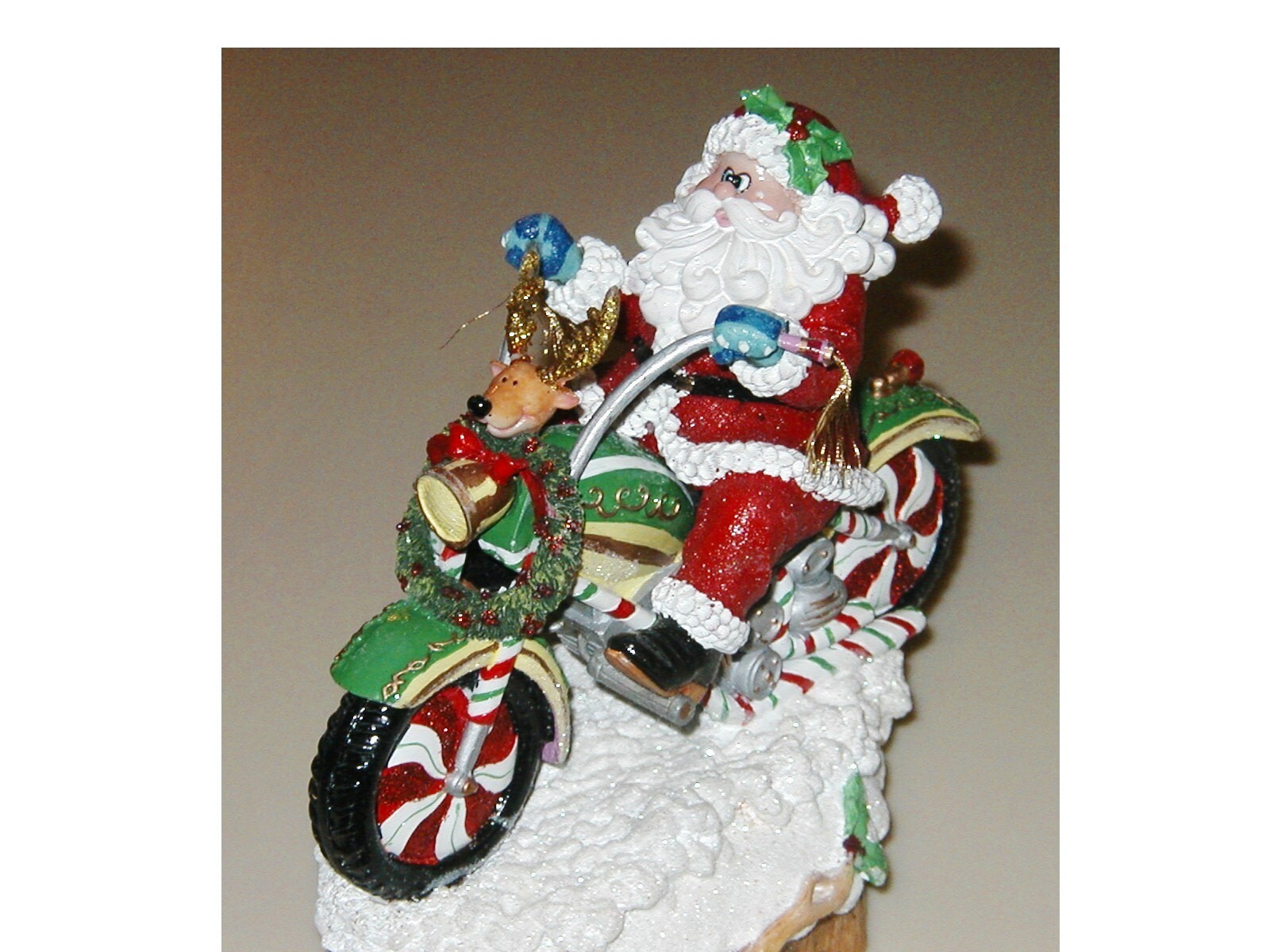 FITZ & FLOYD HARLEY SANTA CLAUS REINDEER MOTORCYCLE CHOPPER MUSICAL ...