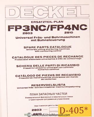 Deckel FP3NC FP4NC, Universal Tool Milling Boring, Spare Parts Manual ...