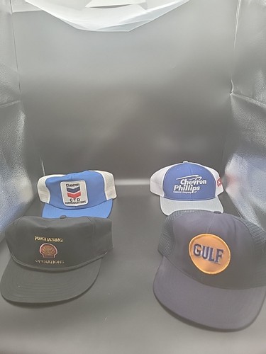Lot Of 4 Vtg Trucker Hats Mesh Advertising Gas Oil Caps Shell,Chevron ...