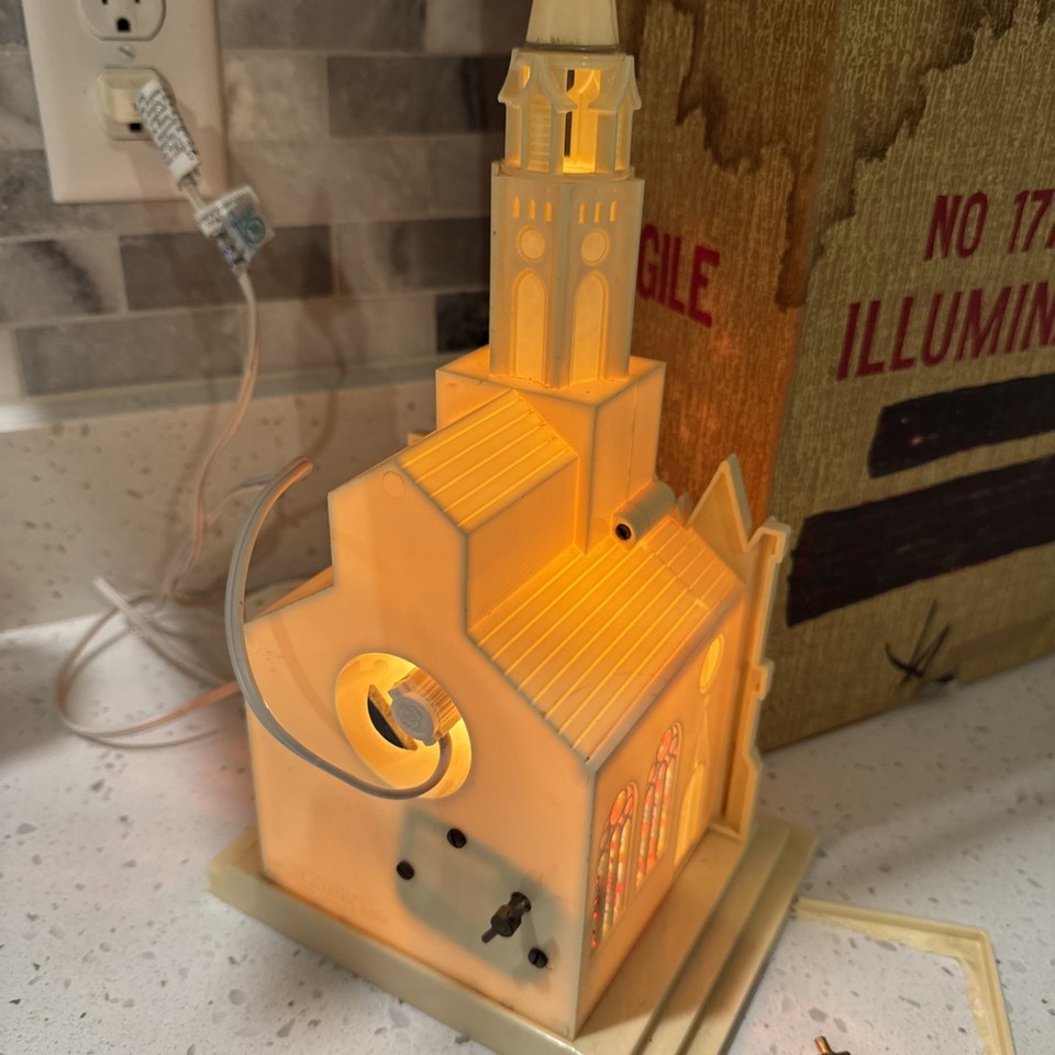 Vintage RayLite Plastic Stained Glass Church Music Box needs TLC | eBay