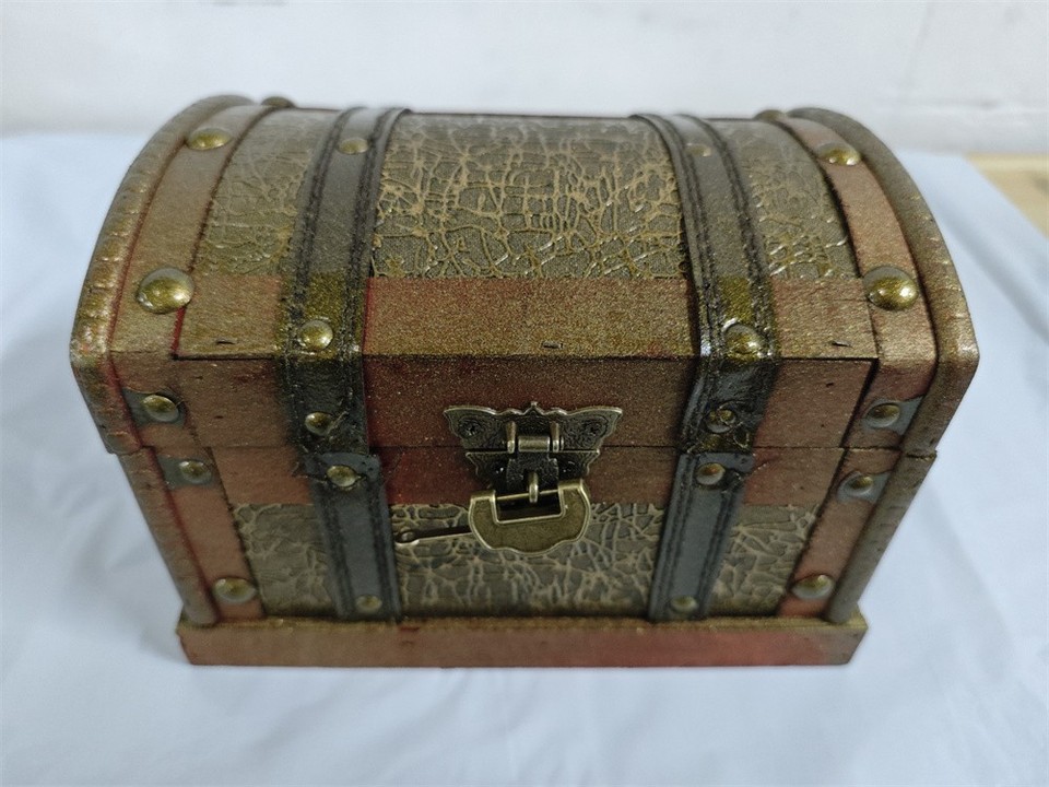 Vintage Wooden Pirate Treasure Chest Box Trinket Keepsake Storage Case ...