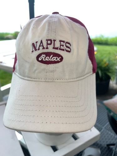 Naples Relax Ivory Maroon Cotton Hat Cap Hook Loop EUC Triangle ...