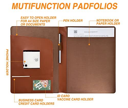 (Brown) Leather Portfolio Folder Padfolio Business Padfolio Organizer ...
