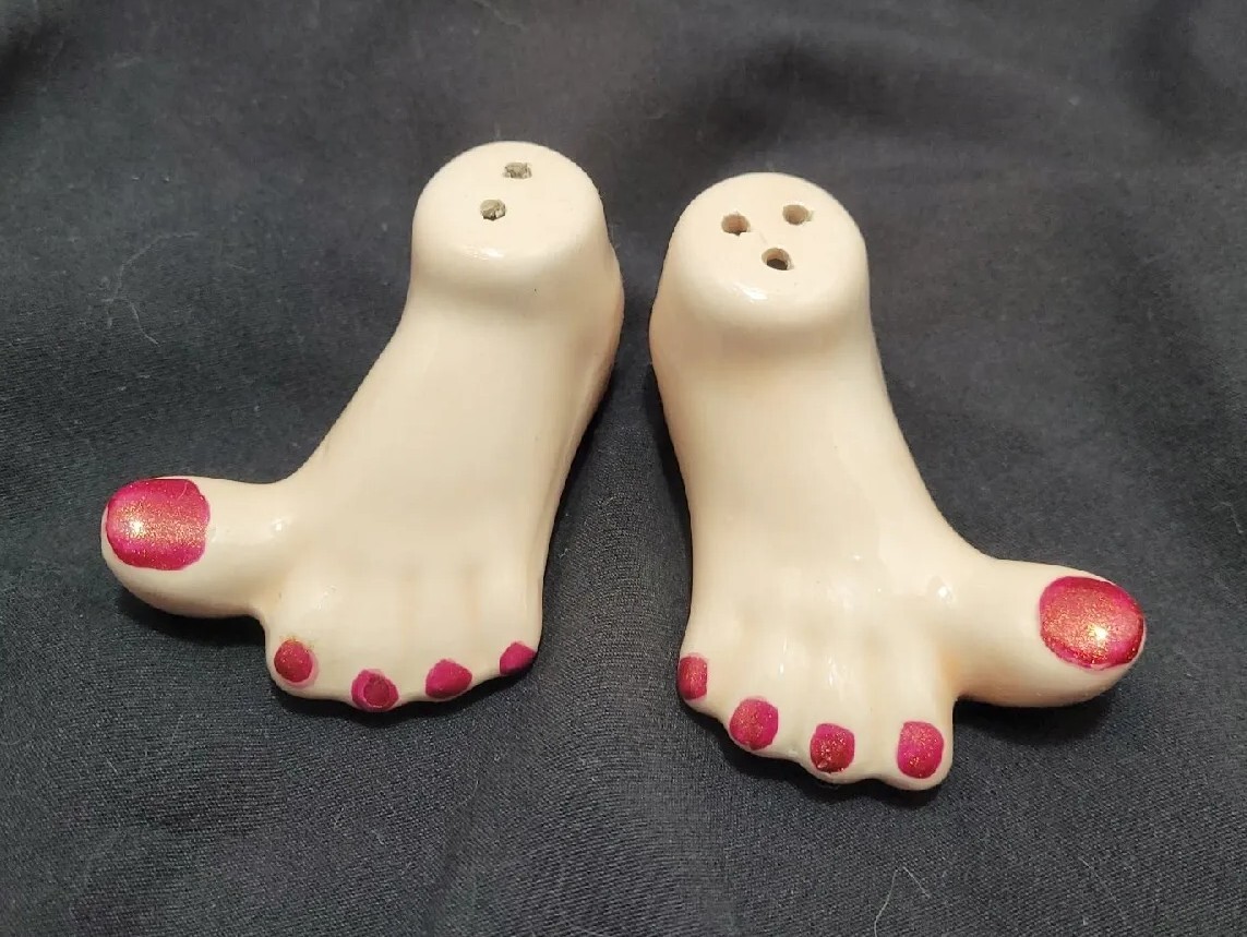 Vintage Porcelain Foot Salt & Pepper Shakers Feet Red Nails Big Toe | eBay