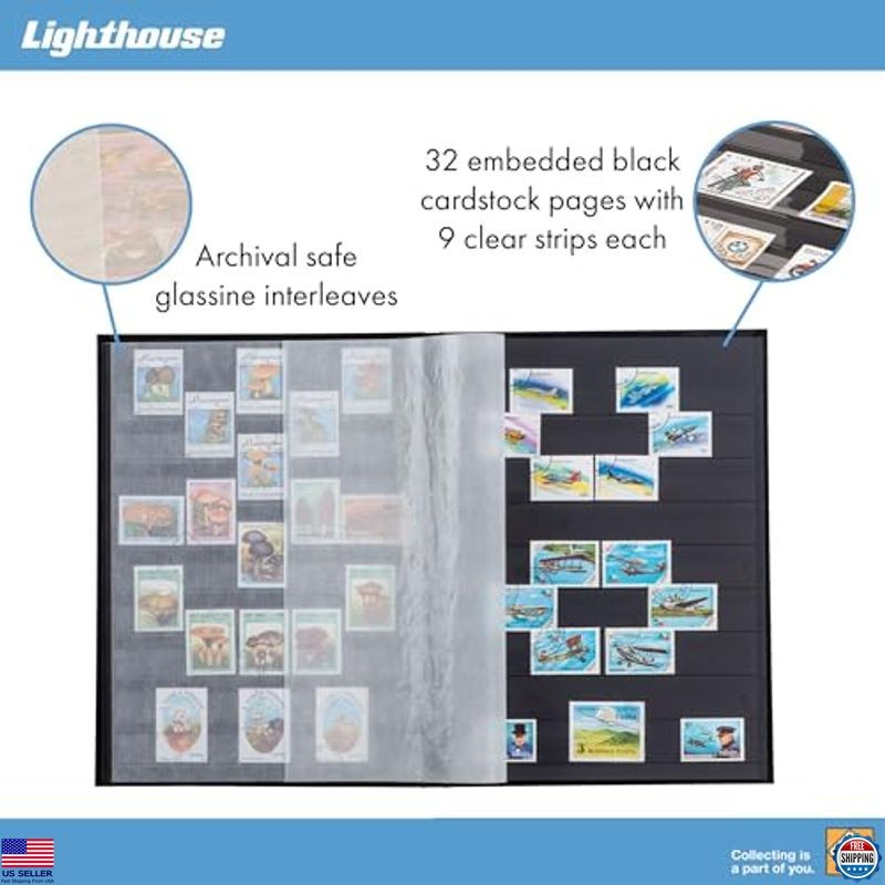 Lighthouse BASIC Stamp Stockbook - Premium Hard Cover, 32 Black Pages ...