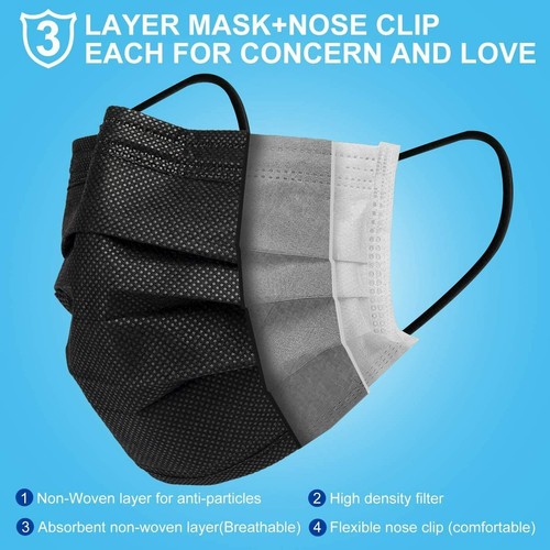 50/100 PCS From USA Black Face Mask Mouth & Nose Protector Respirator ...