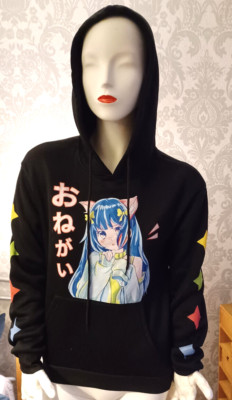ROMWE Black Anime Japanese Girl/Writing Pullstring Hoodie [XS] | eBay UK