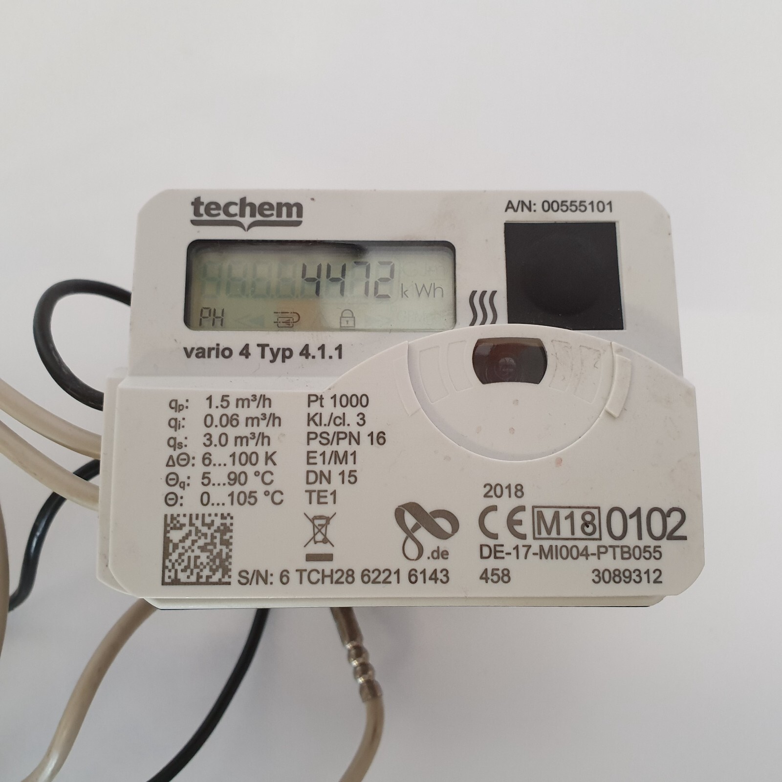 Wärmemengenzähler Wärmezähler Techem vario 4 Typ 4.1.1 Qn Qp 0,6 1,5 2 ...
