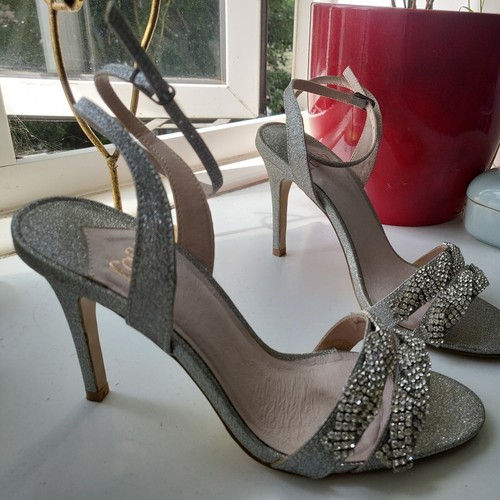 ️Ultra Sexy FAITH Silver Diamanté Strappy Open Toe Stiletto High Heels ...