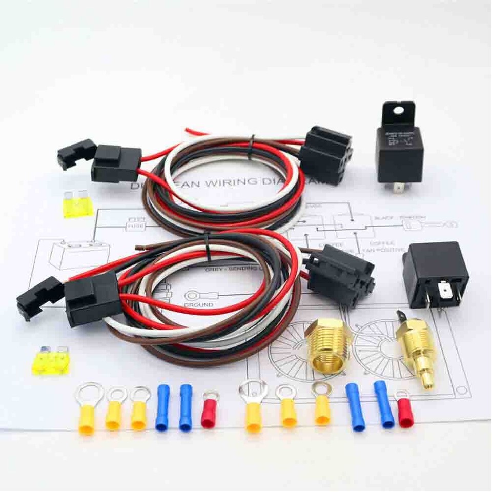 Dual Electric Fan Relay Kit with Thermostatic Sensor Switch 185 On 175 ...