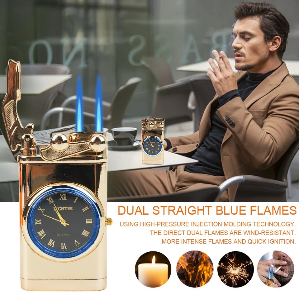 1 Jet Flame Torch Cigar Lighter Butane Refillable Windproof With Watch ...