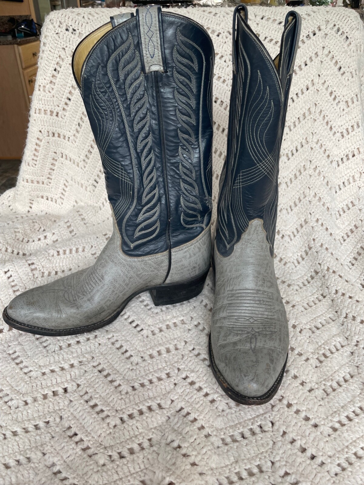 Vintage Tony Lama Men's Gray & Blue Cowboy Boots Style 8056 Size 8 1/2 ...