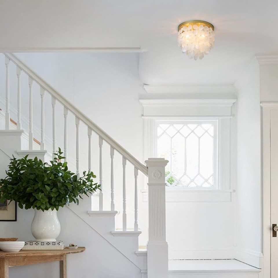 JC TOPA 3-Lights Capiz Shell Ceiling Light Fixtures Gold Boho Flush ...