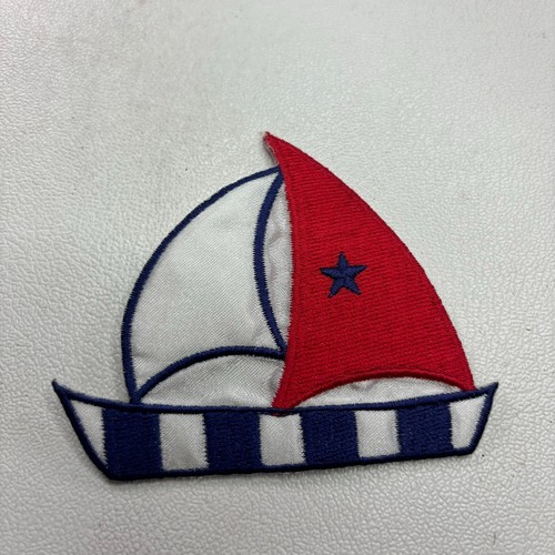 Small RED WHITE BLUE SAILBOAT Patch Applique Clothing Embellishment ...